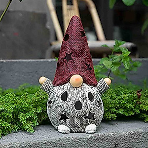 Jy.Cozy Garden Gnome Statue - Resin Dwarf Figurines Solar Led Lights, Outdoor Spring Decorations for Patio Yard Lawn Porch, Handmade Ornament Gift