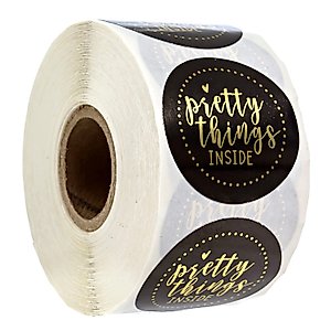 Black and Gold Foil Pretty Things Inside Stickers / 500 Sticker Roll / 1.5" Round Label/Small Business Online Retailer Labels