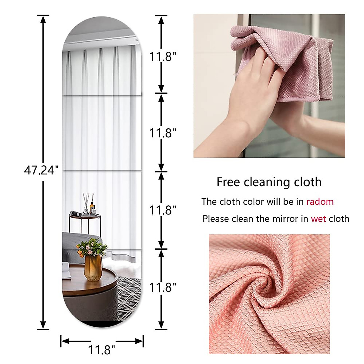 MCLEULLA Full Body Wall Mirrors, 12x12 4pcs Acrylic Plexiglass Mirror Wall Mounted Full Length Frameless Mirror Makeup Large Long Mirror for Walls Home Workout Gym Hallway Mirror Floor Tile