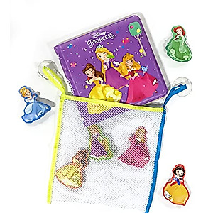 Disney Princess Bath Time Books - Activity Books for kids, Bath book, 6 Padded suction cups, 1 Mesh bag