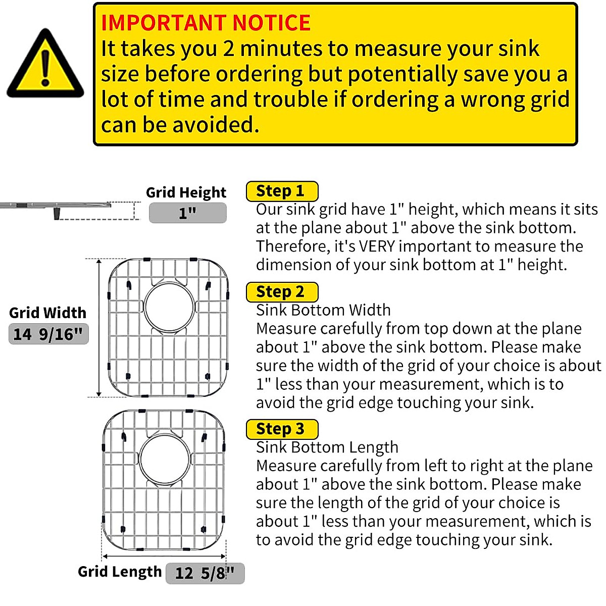 Sink Protectors for Kitchen Sink Stainless Steel- 14.6x12.6 Sink Grid for Bottom of Kitchen Sink - Farmhouse Metal Sink Rack for Bottom of Farm Kitchen Sink