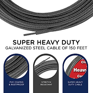 Strata 150 Feet Clothesline Outdoor Heavy Duty Galvanized Wire Steel Cable, Silver PVC Coating - Clothes Line Wires for Outside Laundry Drying