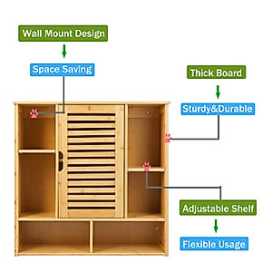 HYNAWIN Bamboo 2 Tier Bathroom Wall Cabinet with Adjustable Shelf, Double Door Cabinet for Bathroom, Living Room (Modern)