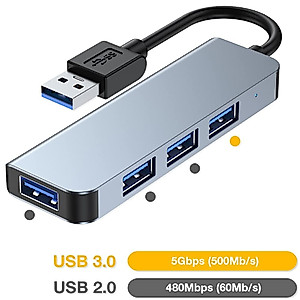 USB Hub, HILZO 4 Port Multiple USB Hub, USB 3.0, USB 2.0 Hub, Slim Portable USB Splitter, Office Accessories, Compatible with Surface, XPS, Dell, HP, Laptop, Desktop, PC, MacBook Pro Air, iMac, More