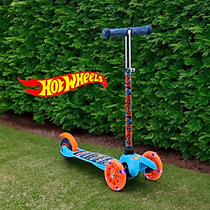 Hot Wheels Self Balancing Kick Scooter with Light Up Wheels, Extra Wide Deck, 3 Wheel Platform, Foot Activated Brake, 75 lbs Limit, Kids & Toddlers Girls or Boys, for Ages 3 and Up
