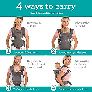 Infantino Flip Advanced 4-in-1 Carrier - Ergonomic, convertible, face-in and face-out front and back carry for newborns and older babies 8-32 lbs