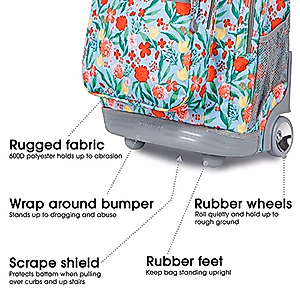 J World New York Sundance Rolling Backpack Girl Boy Roller Bookbag, Flora, 20 Inch