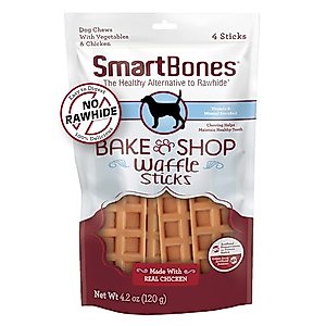 SmartBones Bake Shop Waffle Sticks Made with Real Chicken and Vegetables,Treat Your Dog to Rawhide-Free Chews, 4 Count