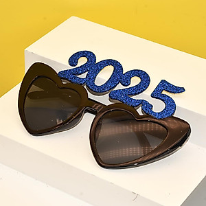 CRAWPROP 4PCS Glitter 2025 Plastic Eyeglasses Heart designs Happy New Year's Eve Glasses Party Decorations Graduation 2025 Party Photo Props Supplies