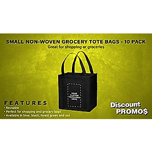 DISCOUNT PROMOS Custom Reusable Grocery Tote Bag for Shopping - 10 Pack - Personalized Logo, Text -Small Foldable Bags – Black