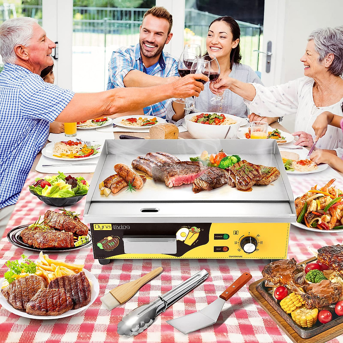 Dyna-Living Commercial Electric Griddle 22'' Stainless Steel Countertop Griddle 3000W 110V Flat top Grill Electric for Home Kitchen, Restaurant, 122~572℉ Temperature Adjustable