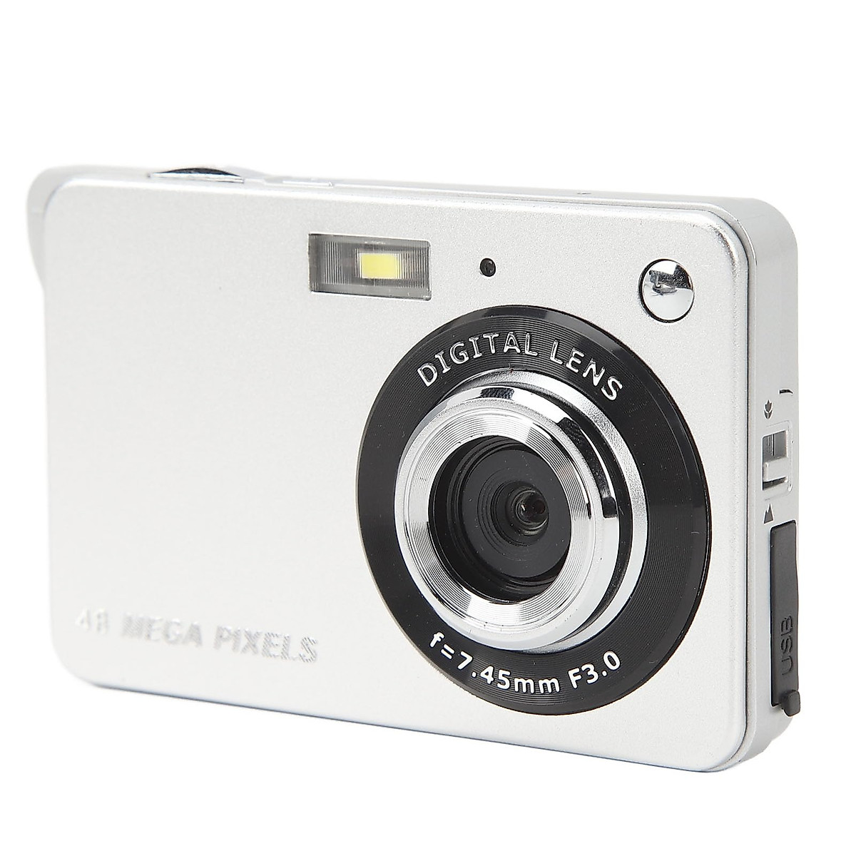 Compact Camera, 2.7 Inch TFT Screen Automatic Light Sensitization Digital Camera Silver 48MP for Vlogging