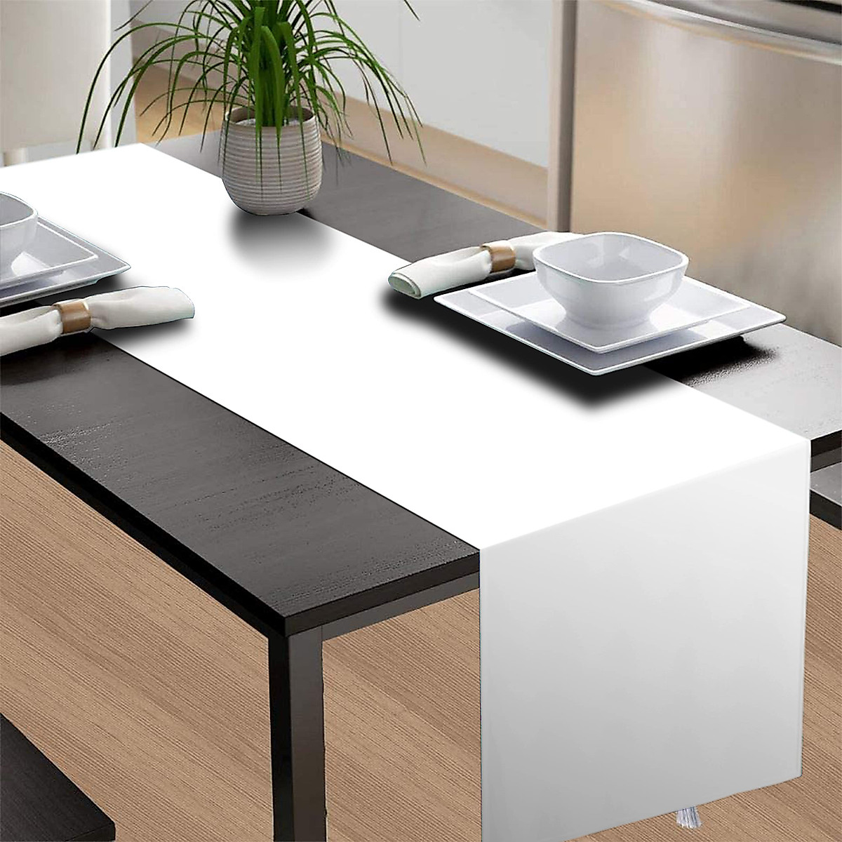 BannerBuzz Table Runner, Polyester Fabric, 170 GSM, Hot Knife Cut Finishing, Full Color, 1440DPI, Dye-Sublimation Printing (30" W X 72" H, White)