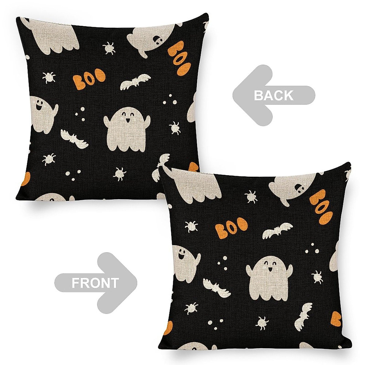 Halloween Cartoon Ghost Bats Throw Pillow Covers 18×18 Pillowcases Set of 2 Spider Boo Linen Decorative Square Pillow Case Cushion Covers Standard Size for Sofa Couch Outdoor Bed Pillow Protectors