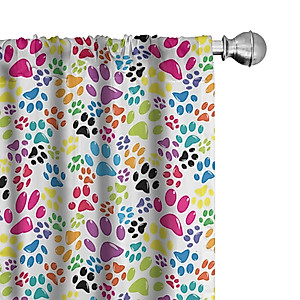 Ambesonne Dog Window Curtains, Colorful Little Paws Steps Art Cartoon Unusual Traces Design, Lightweight Decor 2-Panel Set with Rod Pocket, Pair of - 28" x 84", Purple Blue