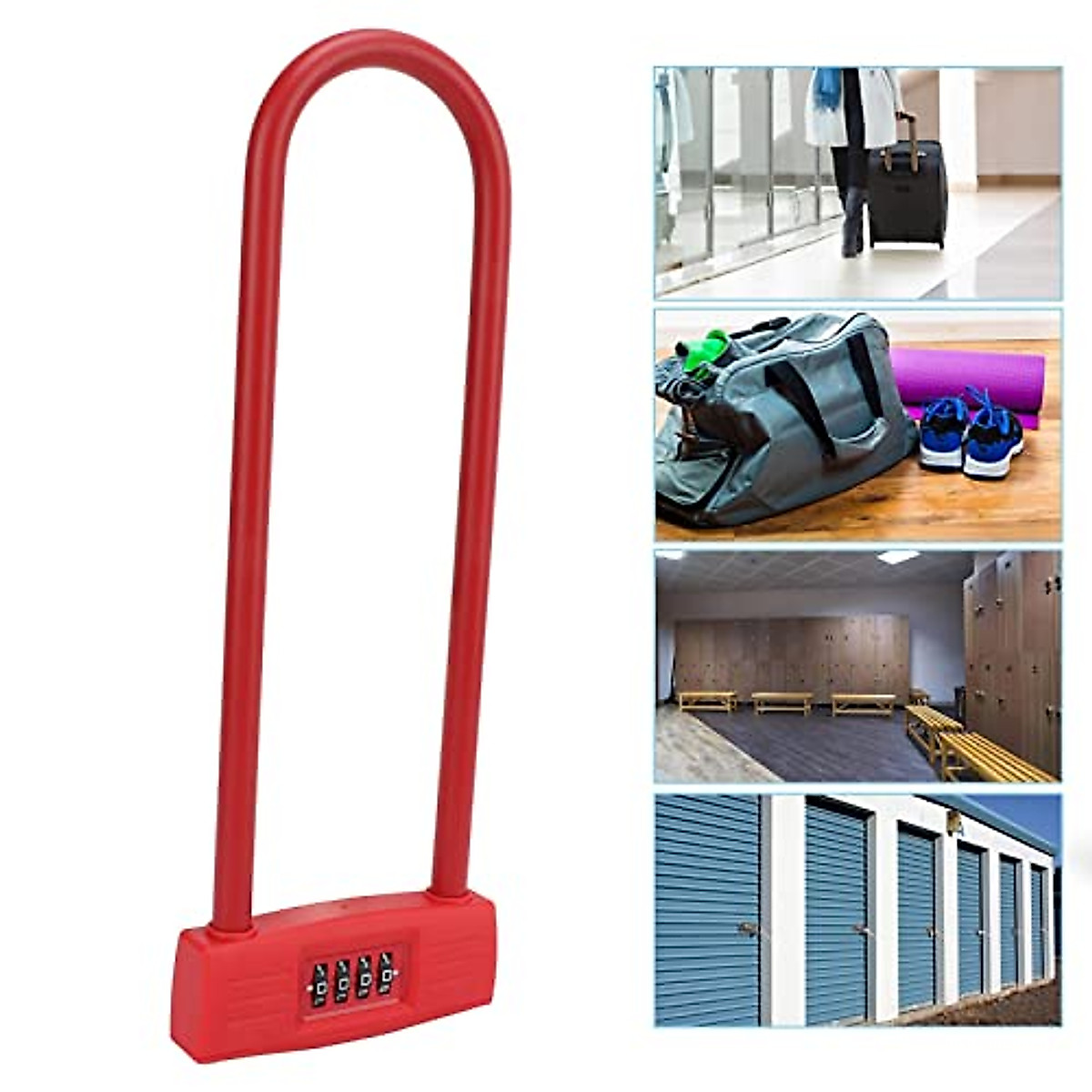 Red Bike Combination U Lock, Anti Theft Long Shackle Resettable Padlock for Bicycle Electric Scooter Motorcycles