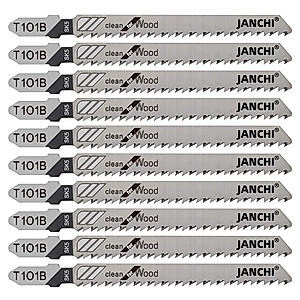 50Pack T101B T-Shank Contractor Jig Saw Blades - 4 Inch 10 TPI Jigsaw Blades Set- Made for High Speed Carbon Steel, Clean and Precise Straight Cutting Wood Boards PVC Plastic