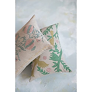 Creative Co-Op Cotton Chambray Lumbar Bird Embroidery Pillow, 20" L x 14" W x 2" H, Multicolor