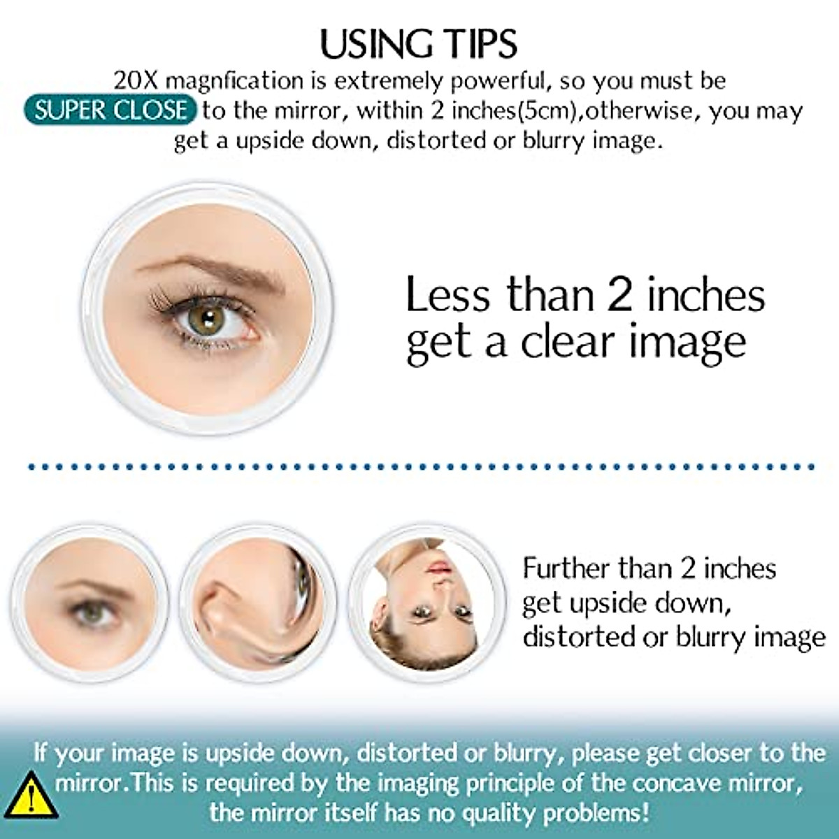 20x Magnifying Mirror with 3 Suction Cups, Use for Makeup Application, Tweezing, and Blackhead/Blemish Removal.Comes with 1PC Storage Bag, 1PC Tweezer, 1PC Reminder Card. 4Inches (Clear)