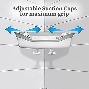 SlipX Solutions Corner Shower Basket Caddy, Storage Organizer, Adjustable Power Lock Suction Cups, 2 Hooks, Holds up to 22 Pounds (White)