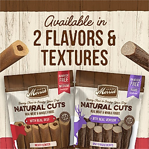 Merrick Natural Cuts Chicken Free Non Rawhide Medium Dog Treats, Hard Texture Chew Sticks With Venison - 4 ct. Pouch