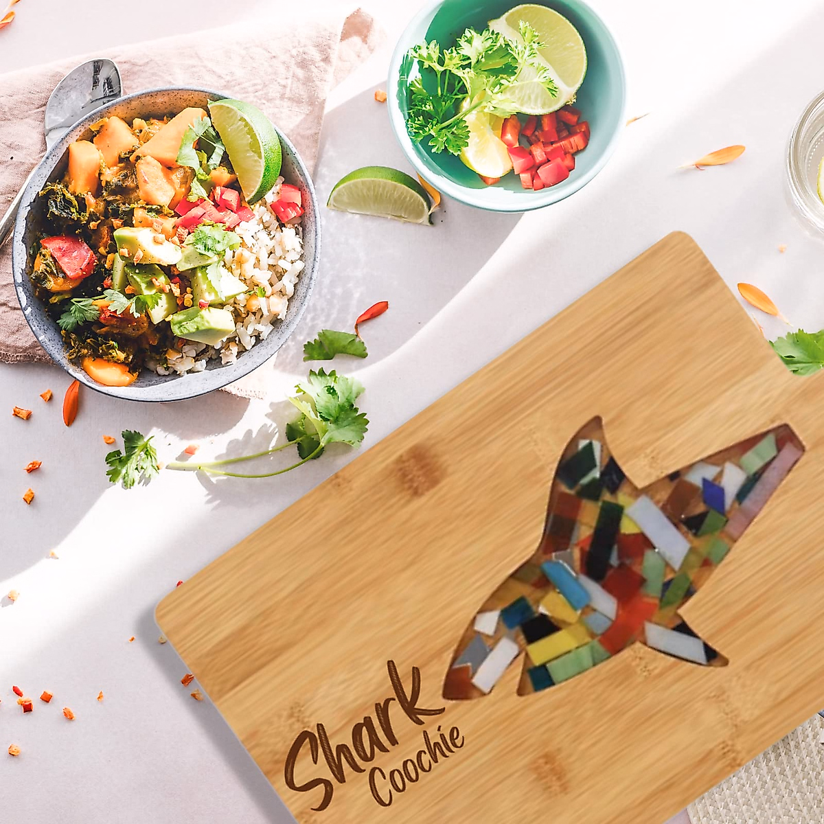 Shark Cootie Charcuterie Board, Because No One Can Say Charcuterie, (16x7.5 in) Cheese Board, Resin Cutting Board with Laser Engraved Pattern, Serving Tray, Funny Housewarming Gift
