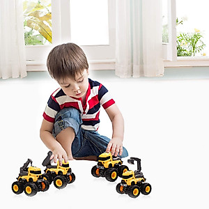 WOCY 4 Pack Pull Back Cars, Construction Truck,Excavator Toys for Boys, Friction Powered Push and Go Toy Cars Trucks for Toddlers, Kids,3+ Year Old Boys Girls (4PCS)