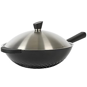 Kenmore Eugene 13 Inch Cast Aluminum Wok W/Lid - Matte Black