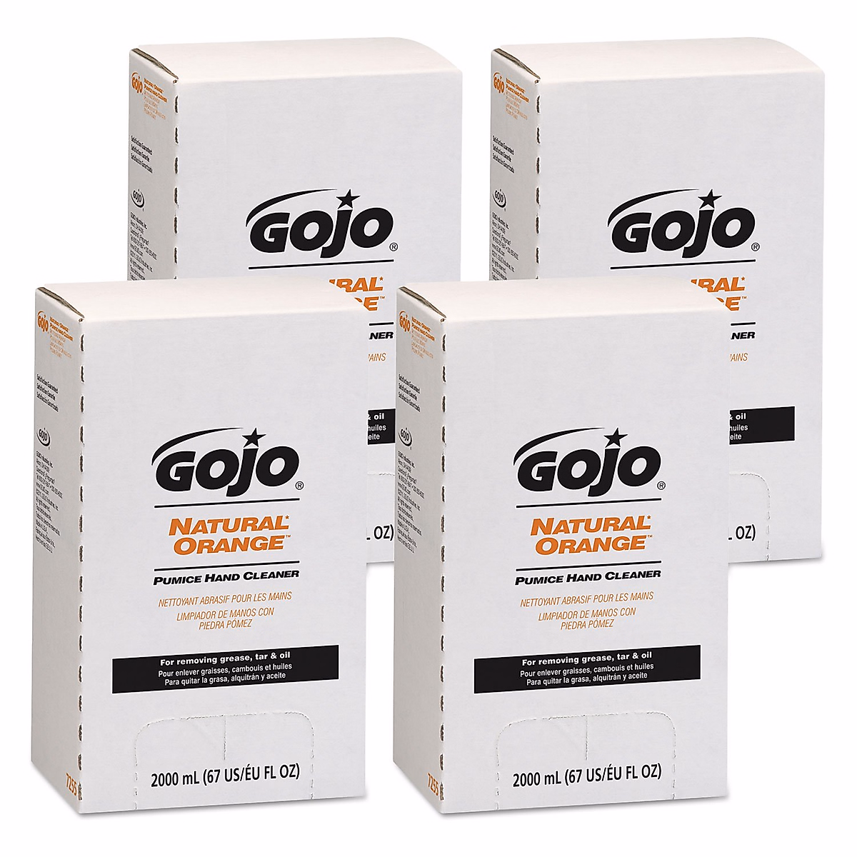 GOJO 7255 NATURAL ORANGE Pumice Hand Cleaner Refill, Citrus Scent, 2000mL, 4/Carton
