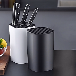 Universal Knife Block, Safe Knife Holder Storage with Slots for Scissors and Sharpening Rod, Detachable for Easy Cleaning, Space Saver Knife Organizer, Unique Slot Design to Protect Blade (Black)