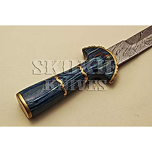 Skokie Knives Handmade Damascus Steel Dagger Knife - Steel Handle Pakka Wood and Brass Spacer