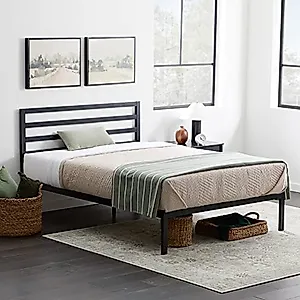 Edenbrook Cassidy Metal Platform Bed Frame with Metal Headboard - Box Spring Not Required - Wood Slat Support, Black, King