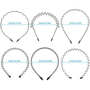 CAMKONG 6PCS Metal headbands for Men Headbands Women Wavy Hairband Spring Hair Hoop Sports Fashion Hair Bands Unisex Black Elastic Non Slip Simple Headwear Accessories
