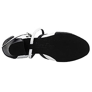Very Fine Dancesport Shoes Very Fine Ladies Ballroom Salsa Latin Practice Dance Shoes C6035 & 2008 Black White Leather Low Heel Comfortable (C6035 1.6In Cuban Heel, Numeric_7)