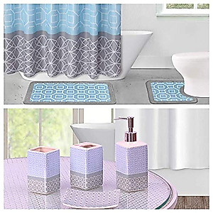 GorgeousHomeLinen Diamond 19pc Complete Bathroom Bath Mat Set with Shower,Hooks and Ceramic Accesories in Assorted Colors (Silver/Light Blue)