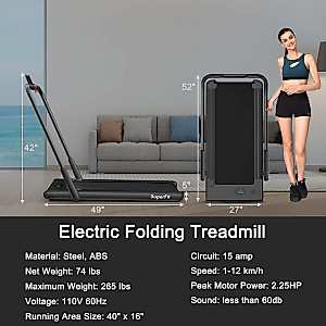 GYMAX Walking Pad, Foldable Under Desk Treadmill with LED Monitor, Remote Control, Smart App Control, Folding Portable Desk Treadmill for Office Standing Desk, Home Gym Small Compact Treadmill (Black)