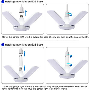 LED Garage Lights 2 Pack Garage Lights LED Light Garage E26 LED Garage Ceiling Lights 60W Deformable Garage Light with 4 Panels, LED Shop Light Garage Lights Ceiling Led for Garage, Working Light