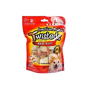 Pet Factory Twistedz American Beefhide 4-5" Knotted Bones Dog Chew Treats w/ Real Beef Meat Wrap - 3 Count/1 Pack