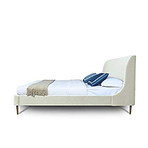 Manhattan Comfort Heather Mid Century Modern Bed Frame with Velvet Upholstered Headboard and Footboard, Queen, Cream