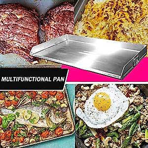 Minneer 100% Stainless Steel Universal Griddle with Even Heat Cross Bracing and Integral Handles for Charcoal/Gas Grills, Camping, Tailgating, and Parties (32" - 18")