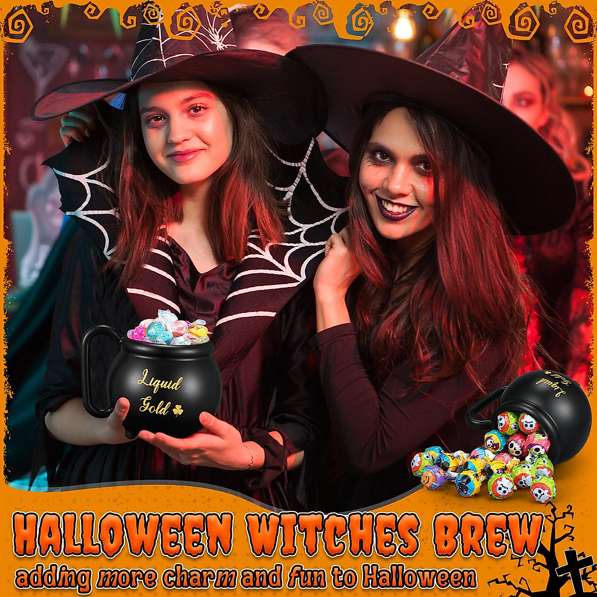 Uiifan 12 Pcs 15 oz Halloween Cauldron Plastic Witches Brew Cauldron Pot Halloween Cauldron Candy Bowl for Halloween Party Decorations (Clover Style)