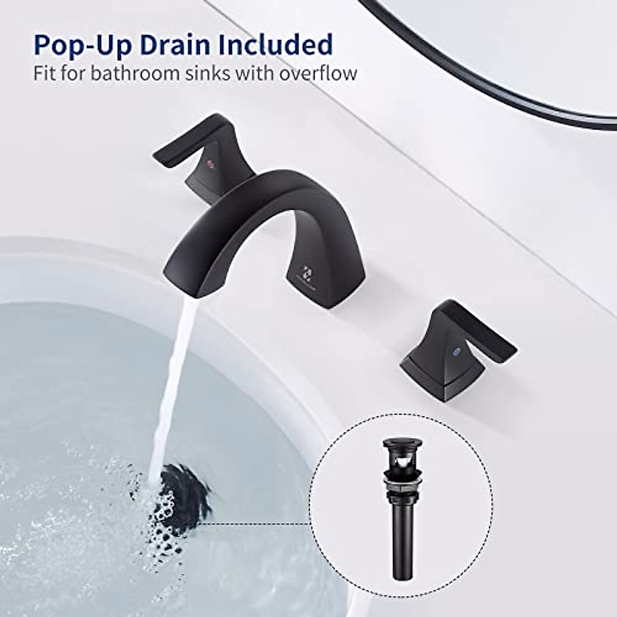 Matte Black Bathroom Faucet,Widespread Bathroom Sink Faucet for 3 Hole,2 Handles Bathroom Vanity Faucet 8 Inch,HOMELODY Lavatory Faucet for Sink with Pop Up Drain