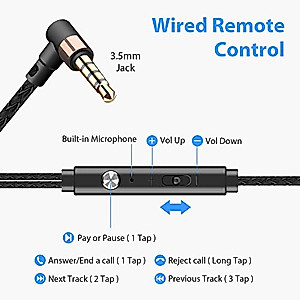 3.5mm Headphone for Samsung A13 A52s Earphone Hi-Fi Stereo Headphone Noise Cancelling Wired Earbuds in-Ear Headset with Mic Volume Control for Galaxy S10+, Moto G Pure, One 5G Ace, Pixel 5a Brown