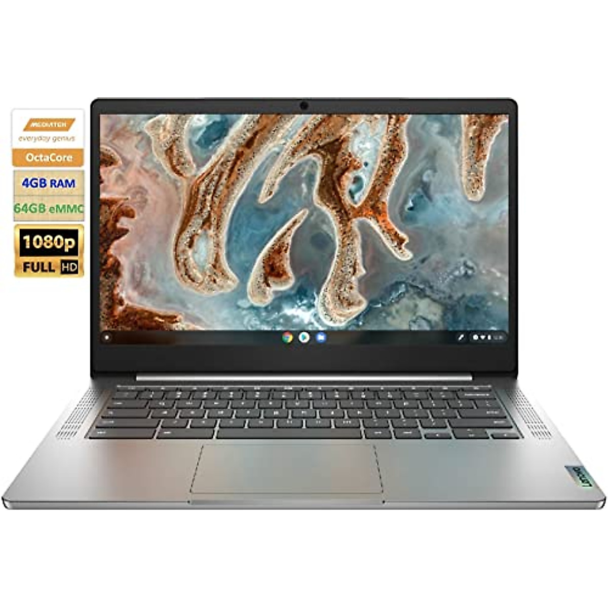 Lenovo Chromebook 14" FHD Laptop for Business, Student, Octa-Core MediaTek MT8183, 4GB RAM, 64GB eMMC+64GB Card, WiFi, Webcam, 10+ Hours Battery, Chrome OS, Arctic Grey | TGCD Boundle