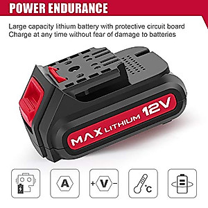 Eastvolt 12V Cordless Electric Ratchet Wrench Set, 3/8 Inch 35 Ft-lbs Power Wrench Tool Kit with Fast Charger, 2.0Ah Lithium-Ion Battery, 7-Pieces 3/8 Inch Metric Sockets and 1/4" Adaptor, Black + Red