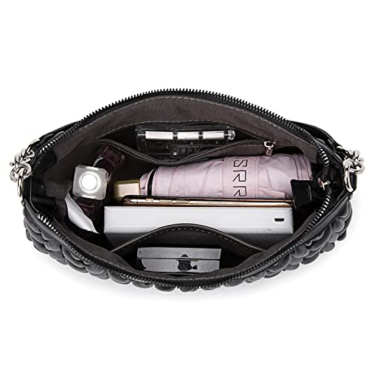 DAVIDJONES Women's Chevron Quilted Shoulder Bag,Faux Leather Small Crossbody Satchel Bags for Women with Chain Purse Strap