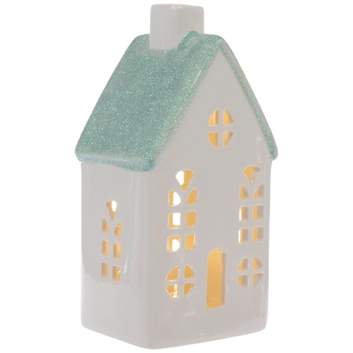 Turquoise Tabletop House Light Up Porcelain Tall Over 7 Inches