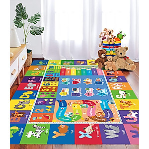 Mhconneaty Kids Play Mat Kids Rug for Playroom, 78.7x59 Inches Floor Mat for Baby Play Mat Playtime Collection ABC, Numbers, Animals, Month, Season Educational Area Rug for Kids Room Classroom