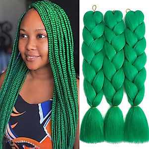 SuCoo Braiding Hair Extensions High Temperature Synthetic Fiber Jumbo Braiding Hair Extensions Crochet Twist Braids with Small Free Gifts 24inch 3pcs/lot(Dark Green)