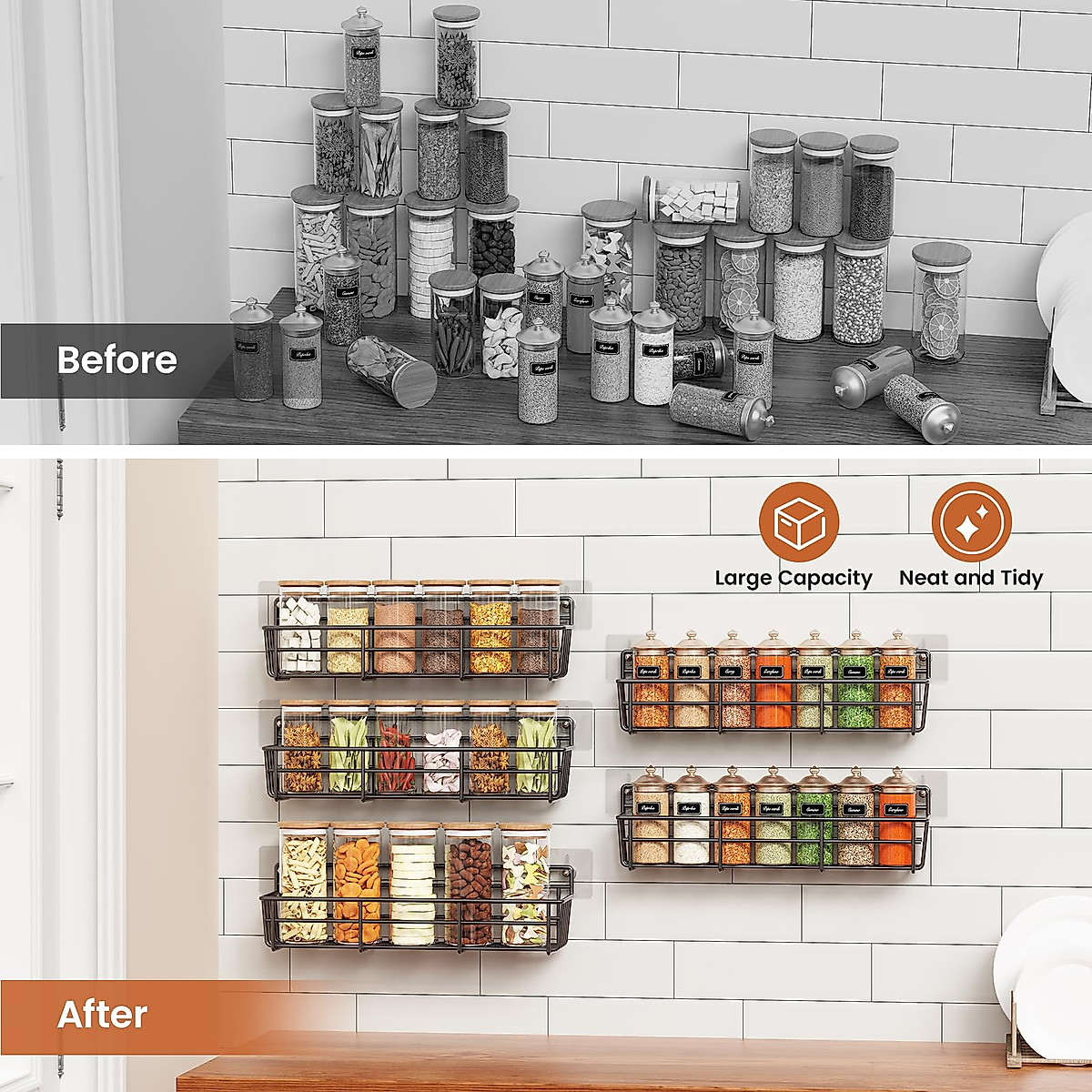Mystozer 5 Pack Spice Rack Seasoning Organizer Wall Mount, Hanging Spice Organizer Shelf for Kitchen Cabinet, Wall, Pantry Door (Jars Are Not Included)